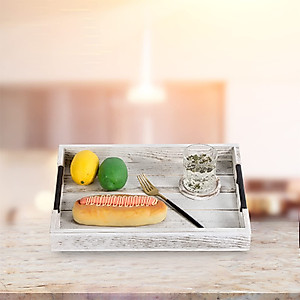 Wooden Serving Ottoman Tray with 4 Coasters,Breakfast Tray with Handles,Ottoman Tray Home Decor for Living Room Ottoman,Wooden Trays for Coffee Table