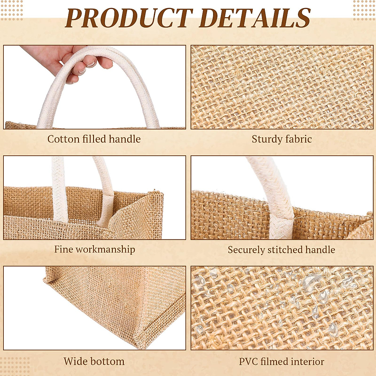 Cunno 24 Pcs Burlap Tote Bag Mini Jute Reusable Bag with Handles Small Blank Canvas Gift Bag Waterproof for Wedding Beach DIY(Simple)
