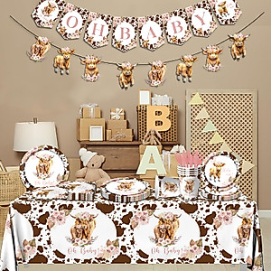 142Pcs Highland Cow Birthday Plates and Napkins,Highland Cow Baby Shower Decorations Brown Cow Print Party Supplies for Baby Shower,Holy Cow Party（20 Guests）