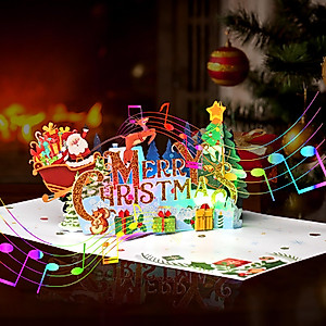 Yinqing Merry Christmas Cards, Light and Music Christmas Card, 3D Pop Up Christmas Greeting Card for Women Men Kids Husband Wife Mom Dad Daughter