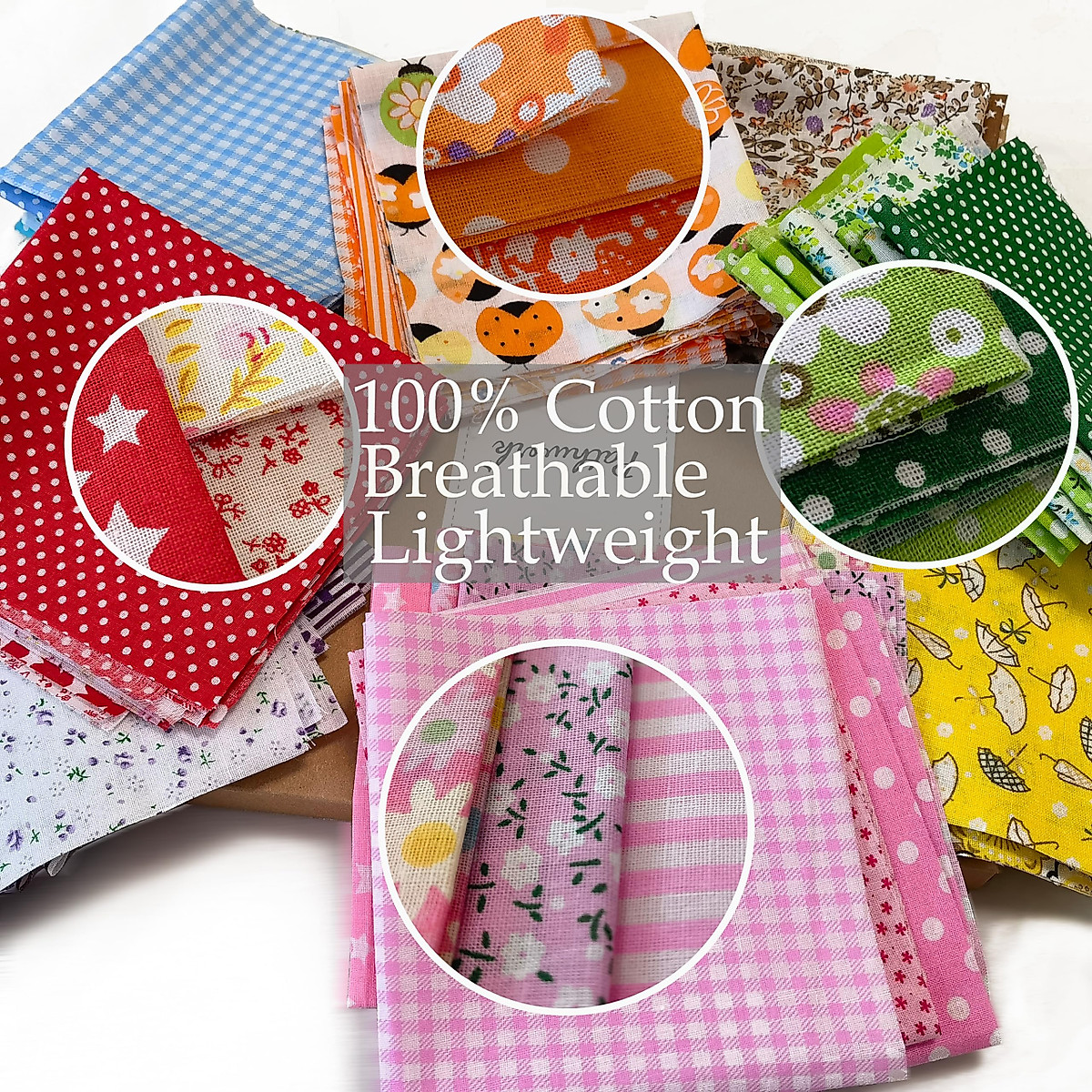 56 Pcs Precut Fabric Squares 10x10 inch, Cute Rustic Patterned Fabric Multicolor 100% Cotton Quilting Squares Bundles for Patchwork Sewing Crafts