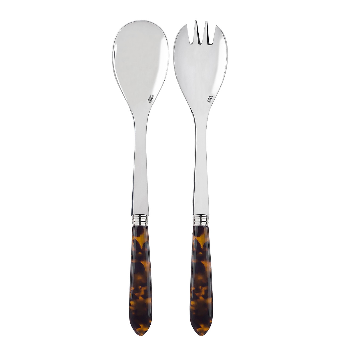SABRE PARIS - 2-Piece Salad Servers 10.2 inches - Tortue Collection - Stainless Steel & Acrylic - Dishwasher Safe - Scaled Effect