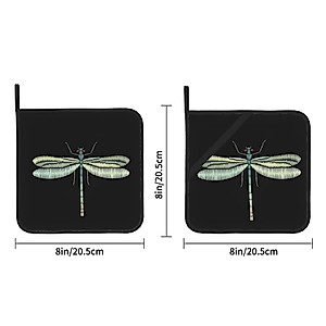Quicklro Dragonfly Black Pot Holders 8 X 8 Inches for Kitchen,Heat Resistant Oven Hot Pads Oven Set for Cooking Baking BBQ, One size