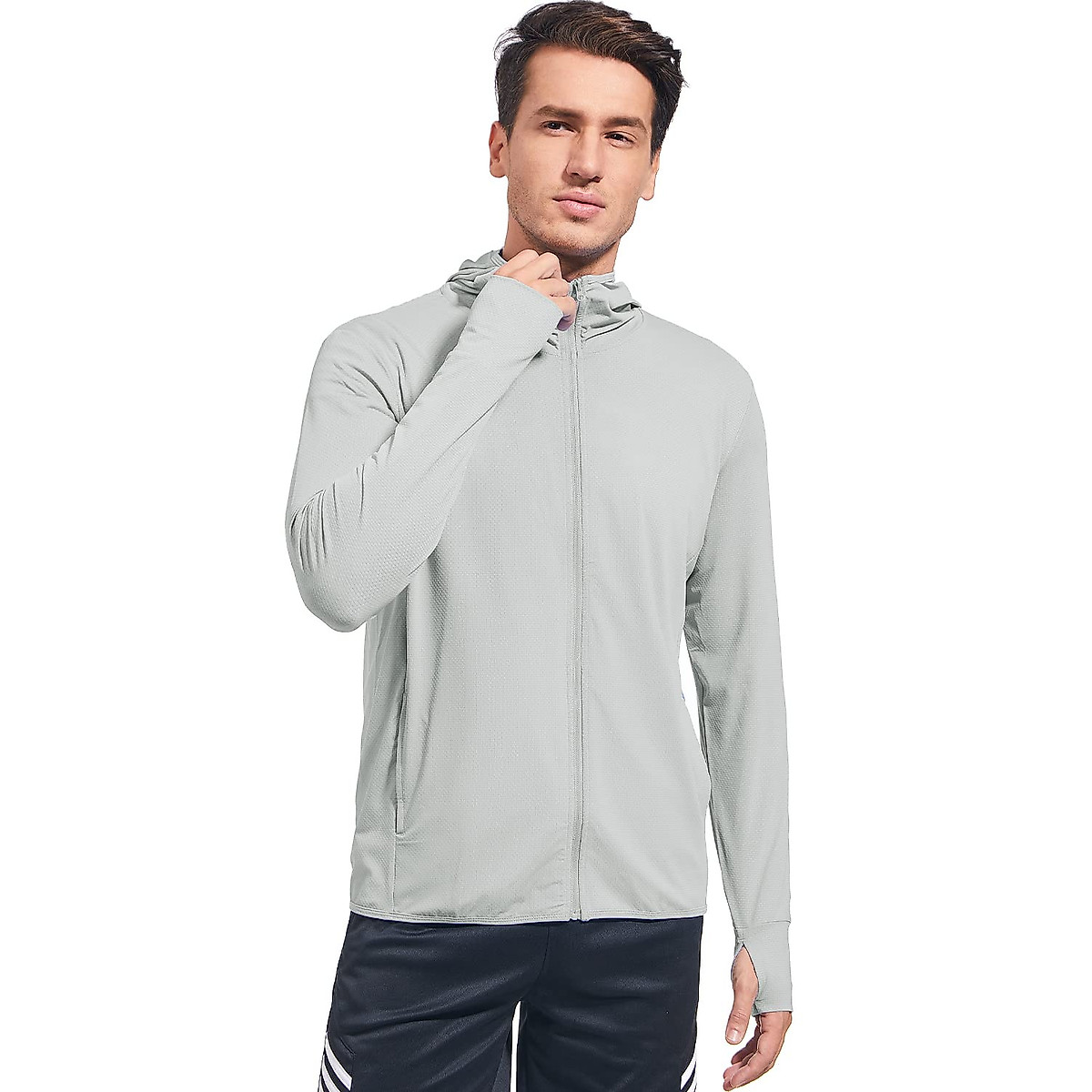 qualidyne Men's UPF 50+ UV Full Zip Sun Protection Jacket Hoodie with Pockets Lightweight Fishing Hiking Cooling Shirts