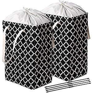 ELONG HOME Laundry Basket 2 Pack, Freestanding Laundry Hamper With Support Rods, Anti-dust Hampers for Laundry with Easy Carry Handles, Black