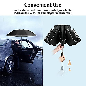 Urvoix Travel Umbrella Compact Windproof - Vented Double Canopy Umbrellas for Rain, Portable Umbrella Inverted Automatic Open Close with Reflective Strip