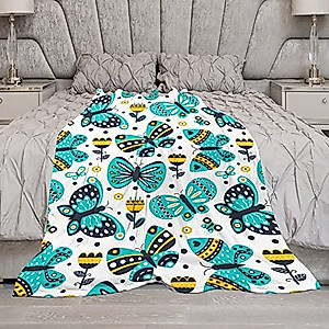Colorful Romantic Butterflies Throw Blanket for Couch Bed Flannel Lap Blanket Lightweight Cozy Plush Blanket for All Seasons 50"x70"