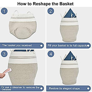 InfiBay Large Laundry Hamper | Tall Laundry Basket | Woven Cotton Rope Clothes Hamper | 25.6” Height Tall Dirty Clothes Hamper with Extended Handles in Bedroom, Bathroom or Living Room