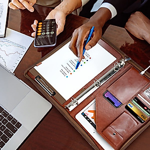 Zippered Portfolio Organizer, WRIYES Leather Padfolio with 3 Ring Binder, Professional Business Binder, Organizer for IPad/Document, Phone & Business Cards, Office Gifts for Men or Women (Brown)