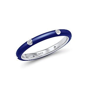 Santuzza Stackable Enamel Ring 925 Sterling Silver Stacking Cubic Zirconia Eternity Colorful Rainbow Band Rings (Small, Navy Blue, 5.5)