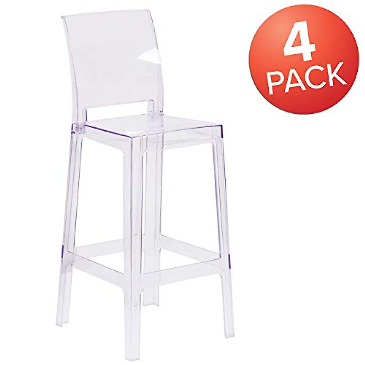 Flash Furniture 4 Pack Ghost Barstool with Square Back in Transparent Crystal