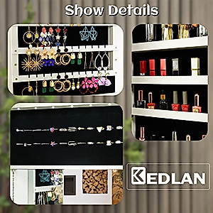KEDLAN Jewelry Armoire Organizer, Lighted Full Length Mirror with Jewelry Cabinet,LED Wall/Door Mounted Jewelry Box for Women,Makeup Organizers and Storage with Magnetic Lock,White