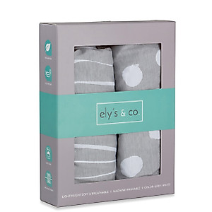 Bassinet Sheet Set 2 Pack 100% Jersey Cotton Grey and White Abstract Stripes and Dots by Ely's & Co.