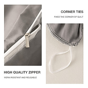 UlikTree Solid Duvet Cover - Soft Floral Pinch Comforter Covers with 2 Shams, 3 Pieces Microfiber Bedding Sets with Zipper Closure and Striped Ties for All Seasons, Grey (Full, 80x90'')