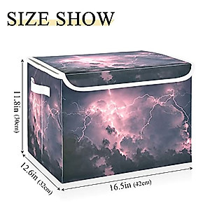 Kigai Thunder Lightning Red Storage Baskets for Shelves Foldable Closet Basket Storage Bins with Lid for Clothes Home Office Toys Organizers