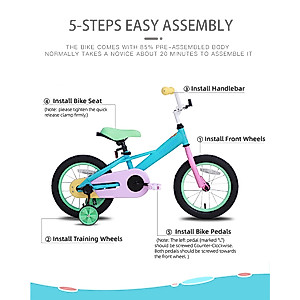 JOYSTAR 14 Inch Kids Bike for 3 4 5 Years Girls 14" Toddler Girl Bicycle with Training Wheels and Coaster Brake for 3-5 Years Kids 85% Assembled Macarons