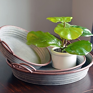 Farmers Deep-Dish Round Trays, Set of 3, Rustic Vintage Style, Galvanized Zinc Metal, 18, 15.75, and 12.25 Inches Diameter