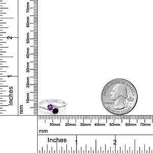 Gem Stone King 10K White Gold Forever United 2 Stone Purple Amethyst and Black and White Diamond Engagement Ring For Women (0.68 Cttw, Round, Avaiable in Size 5,6,7,8,9)