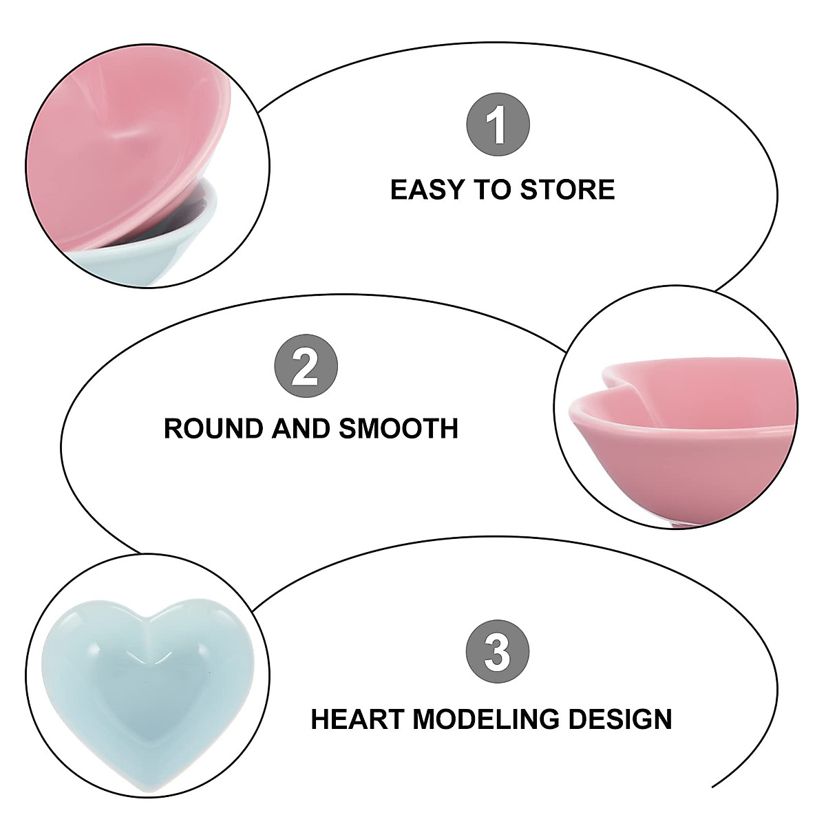 ULTNICE 2 Pcs Ceramic Salad Bowl Heart Shaped Ice Cream Bowl Pudding Bowls Dessert Bowls Sauce Dishes for Kitchen