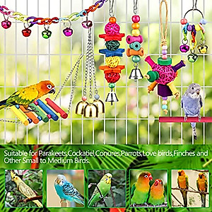 YIXUND Bird Toys for Conures with Colorful Ladder Hammock Bird Cage Accerious Bird Perch Stand Chewing Toys Hanging Bell for Parrot Parakeet Cockatiel Lovebirds