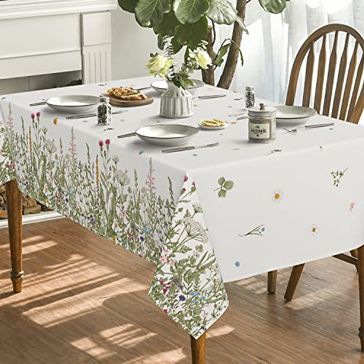 Horaldaily Spring Summer Tablecloth 60x84 Inch, Wild Flowers Floral Table Cover for Party Picnic Dinner Decor