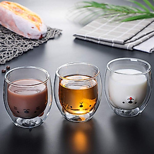 æ— 4 Pack Cute Animals Mugs, Double Wall Insulated Glass Espresso Cup, Tea Cup Milk Cup Coffee Couple Glass Mugs Funny Valentines Day Creative Romantic Birthday Gifts