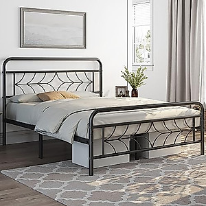 Topeakmart Queen Bed Frames Metal Platform Bed with Sparkling Star-Inspired Design Headboard and Footboard/13 Inch Underbed Storage/No Box Spring Needed/Sturdy Slat Support, Black Queen Bed