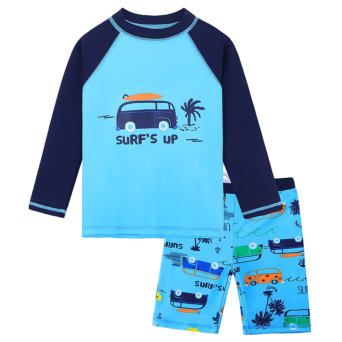 HUAANIUE Baby Toddler Boy Swimsuit Rashguard Set Swimwear UPF 50+ Car 3-4 T