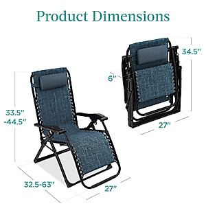 Best Choice Products Oversized Zero Gravity Chair, Folding Outdoor Patio Recliner, XL Anti Gravity Lounger w/Removable Cushion, Cup Holder, Side Tray, 350lb Capacity - Graphite Blue