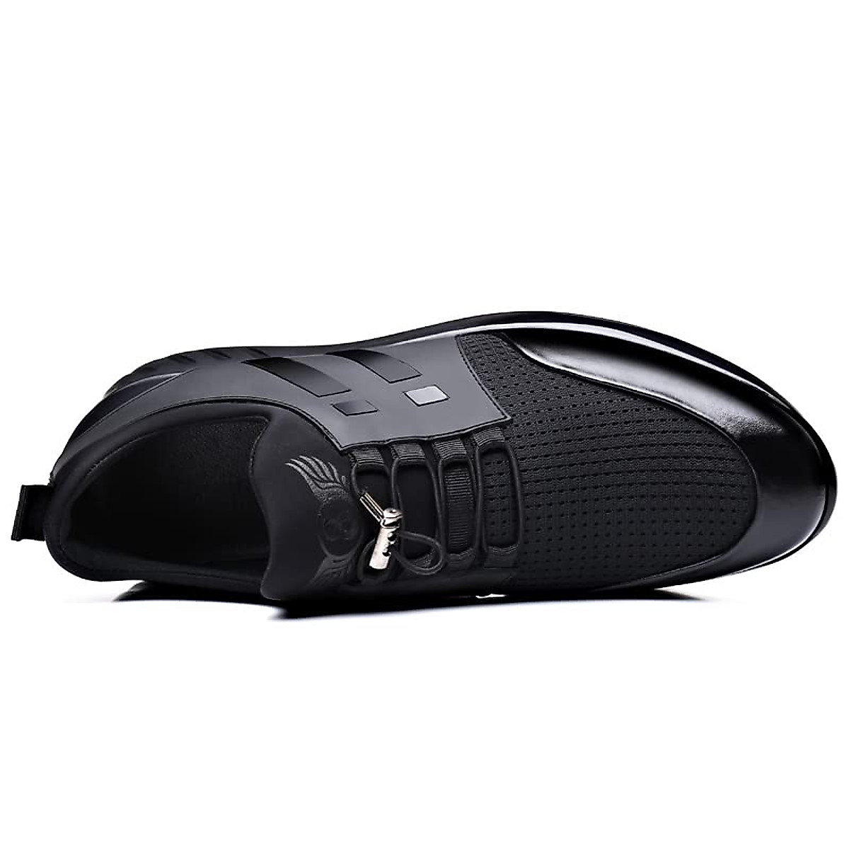 Recyphi Unisex Leather Dress Sneaker Knitted Slip-On Fashion Sneakers Casual Walking Running Golf Athletic Trainers for Men & Women Black