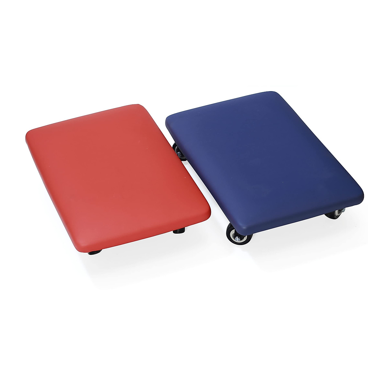 Btibpse Roller Seat 360 Degree Rotating Low Stool with Wheel Chair PU Leather Universal Swivel Caster Wheels for Home Office Fitness and Garage (Rectangle Red)