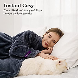 Winthome Wearable Blanket with Sleeves for Adults Women Men, Soft and Warm TV Wrap Throw Blanket with Elastic Cuffs, Hook and Loop Fastener(Grey,55.1"X66.9")