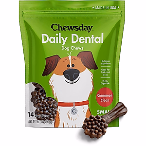 Chewsday Extra-Small Cinnamon Clean Daily Dental Dog Chews, Made in The USA, Natural Highly-Digestible Oral Health Treats for Healthy Gums and Teeth - 28 Count