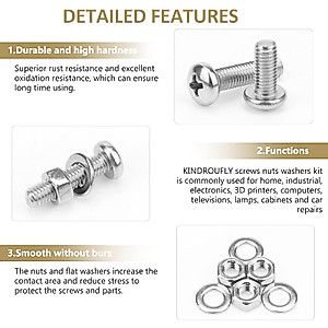 Kindroufly 1285 Pieces M2 M3 M4 M5 Screws Nuts Washers Assortment Kit, Metric Screw Set, Bolts and Nuts, Machine Screws, Fully Machine Thread (Silver, Phillips Pan Head Machine Screws Kit)