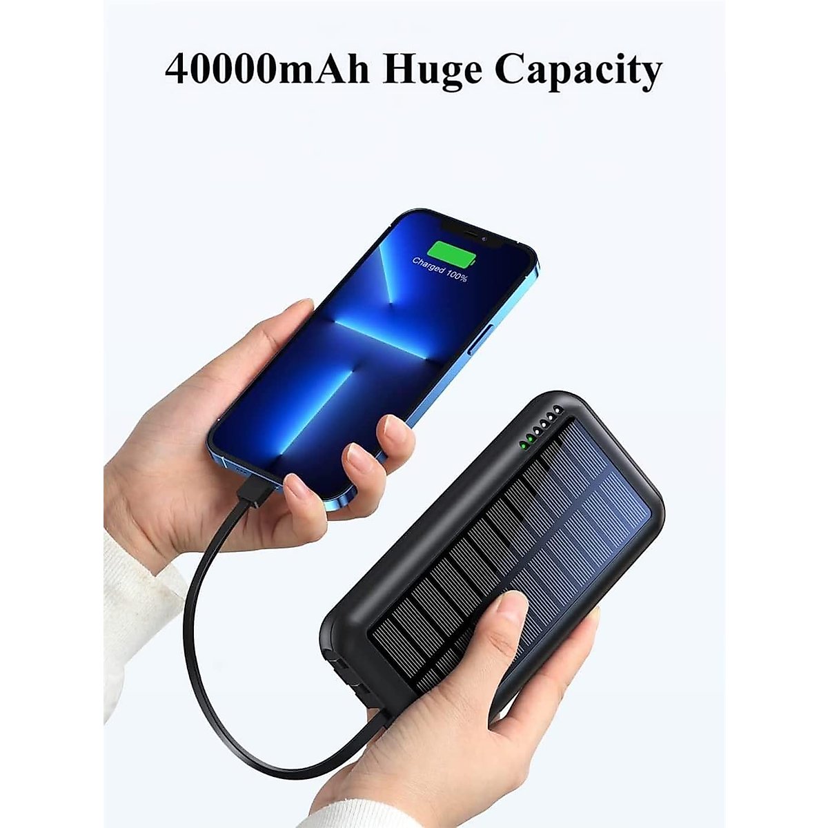 UYAYOHU Power-Bank-Solar-Portable-Charger - 40000mAh Power Bank Large Capacity Built in 3 Output and 1 Input Cables and Flashlight 5V3.1A Fast Charger Compatible with All Smart Phones and Devices
