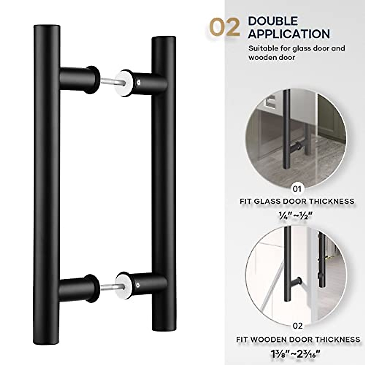 EaseLife 12" Push Pull Door Handle,Double Sided H Shape Sliding Door Handle,Matte Black,Stainless Steel,Fit for Glass Door Wooden Door