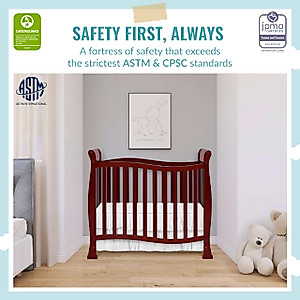 Dream On Me Violet 4-In-1 Convertible Mini Crib In Cherry, Greenguard Gold Certified, JPMA Certified, 3 Position Mattress Height Settings, Non-Toxic Finish