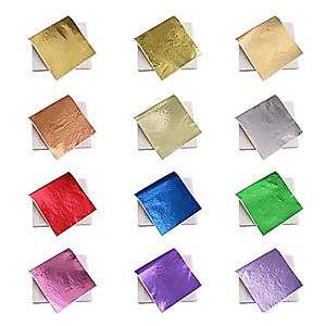 KINNO 12 Colors 600 Pieces Gold Leaf Sheets, Gold Leaf Paper for Arts Decoration, Handcrafts, Gilding, Furniture, Nails, Paintings, Slime, Wall, Line