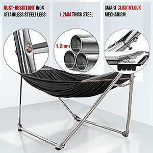 Tranquillo 450lb Capacity Hammock with Stand Included Instant Set Up Foldable Portable Hammock Bed with Spreader Bar, Indoor & Outdoor, Black