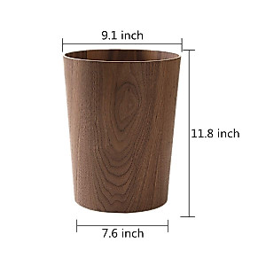 BISOZER Wood Trash Can, Round Stackable Wastebasket, Natural Wood Garbage Recycling Bin for Bathrooms, Powder Rooms, Kitchens, Home Offices (A-Dark Wood)