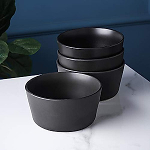 Stone Lain Stoneware Bowls Set, Matte Black, 4 Count (Pack of 1),22.5 fl oz
