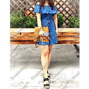 Front and Back Both Side Fringed Soft PU Leather Medium Long Cross Body Messenger Shoulder Bag (Taupe)