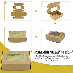 RYKOMO 40 PCS Soap Boxes for Homemade Soap Boxes Packaging 3.55x2.4x1.2 Inch Small Soap Paper Box Mini Kraft Treat Boxes with Window for Homemade Soap Packaging Boxes Supplies