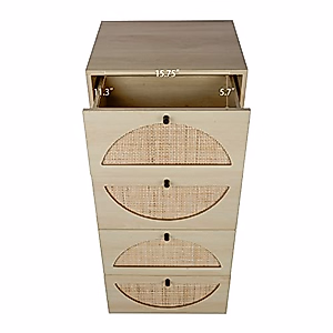 Natural Rattan Storage Drawer Chest,Storage Cabinet Suitable for Living Room and Bedroom, Bedroom Dresser with 4 Drawers for Small Space, Storage Tower Organizer Unit for Hallway/ Entryway/ Closets