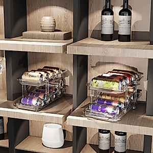 Jsyrjing Drink Organizer for Fridge Soda Holder for Refrigerator Can Dispenser,Adjustable Width Can Holders for Fridge Suitable for Storage Cabinet and Pantry Clear (2 Pack)