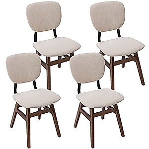 VESCASA Linen Farmhouse Dining Chairs with Curved Back and Seat, Mid Century Modern Upholstered Armless Lounge Chairs with Wood Legs for Kitchen, Dining Room, Set of 4, Cream