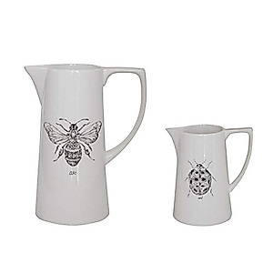 Creative Co-Op White Ceramic Pitcher with Bee Image