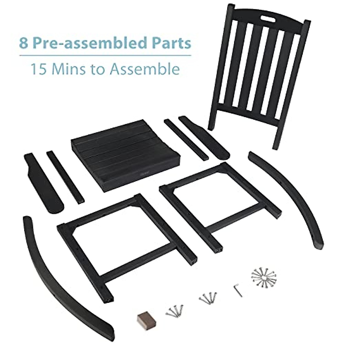 Cecarol Patio Oversized Rocking Chair Outdoor, Weather Resistant, Low Maintenance, High Back Front Porch Rocker Chairs 385lbs Support Poly Lumber Rocker, Wood-Like Plastic Chair, Black-PRC01