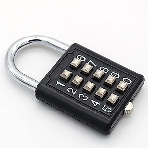MIONI 10 Digit Push Button Combination Padlock, 5 Digit Locking Mechanism, Black