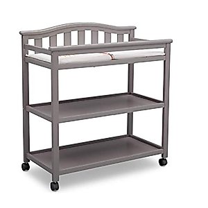 Delta Children Bell Top Changing Table with Wheels and Changing Pad, Greenguard Gold Certified, Grey, 1 Count (Pack of 1)